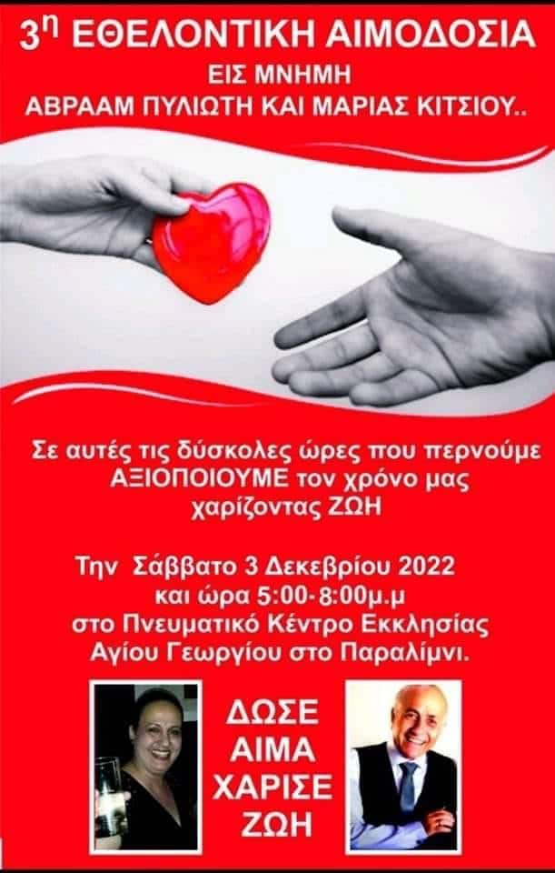 ΠΑΡΑΛΙΜΝΙ: Αιμοδοσία εις μνήμη Αβραάμ Πυλιώτη και Μαρίας Κίτσιου ...