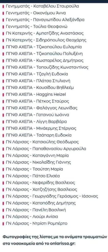 Τέμπη: Στη δημοσιότητα η λίστα με τα ονόματα των τραυματιών - Famagusta ...